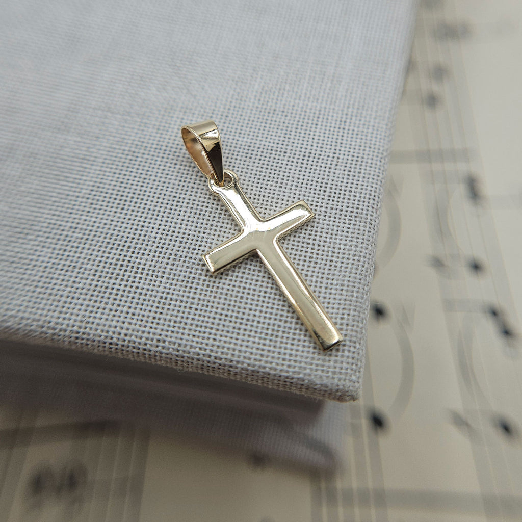 Small 9ct Gold Cross Pendant Necklace | Flat, Plain Design
