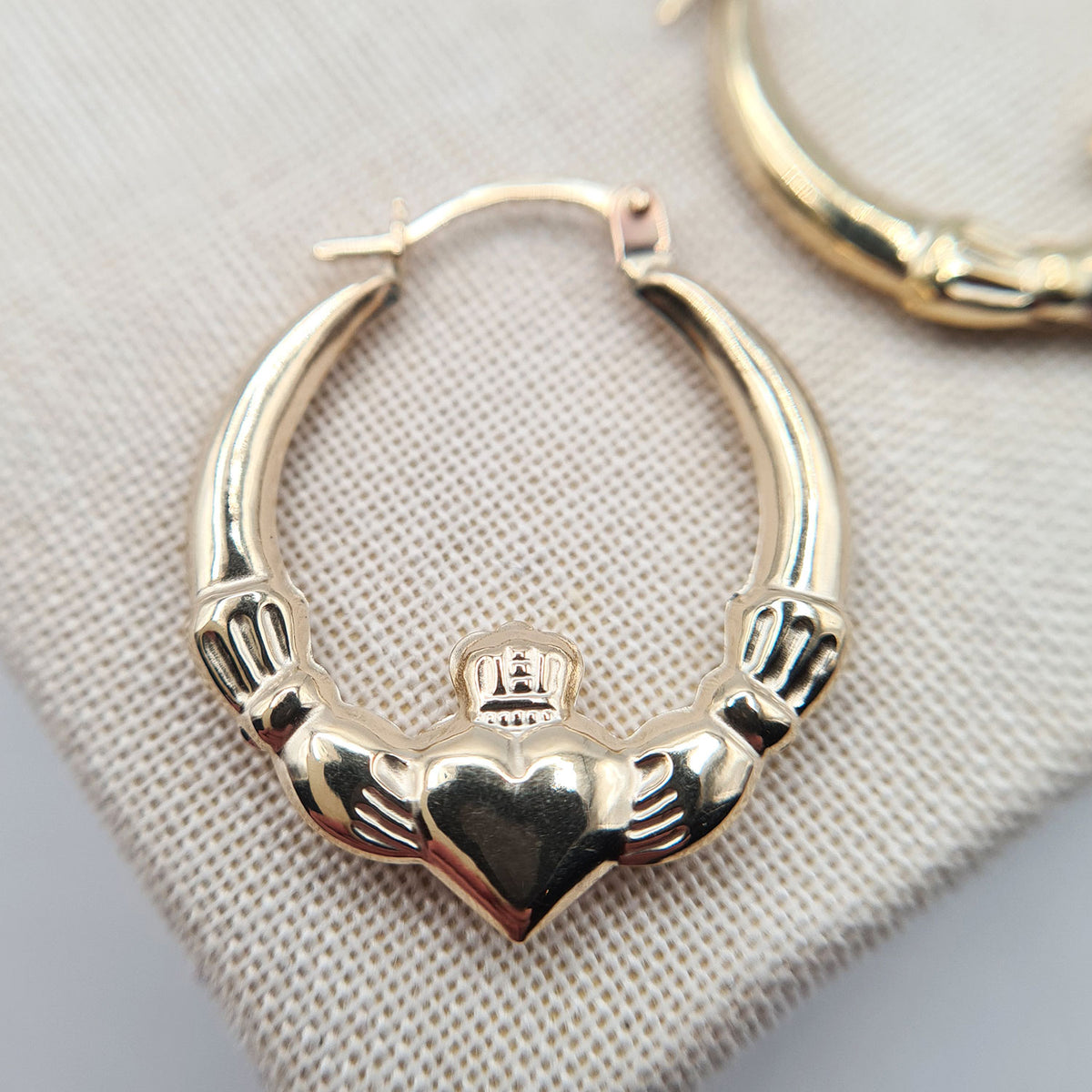 Irish Claddagh Hoop Earrings in 9ct Yellow Gold