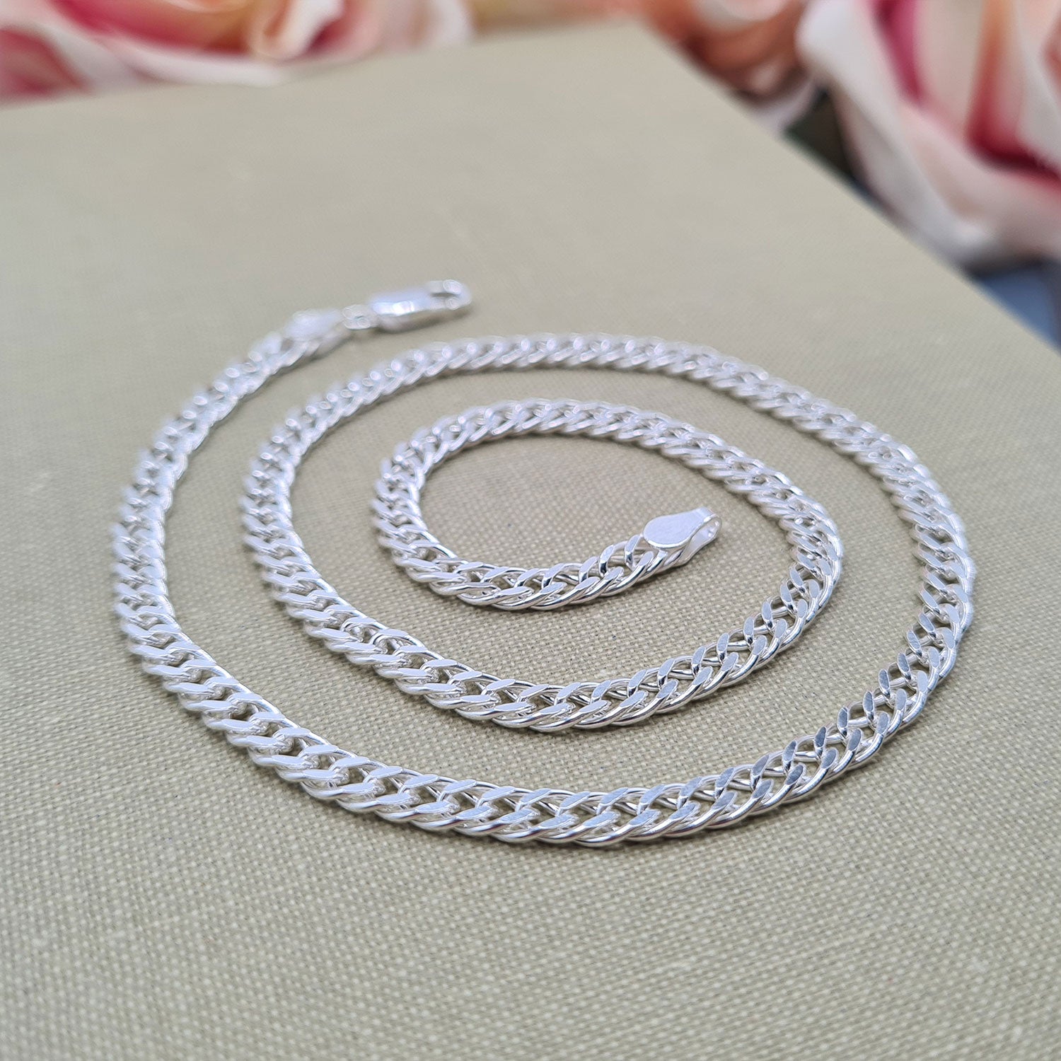 4mm Double Curb Chain Necklace in Sterling Silver