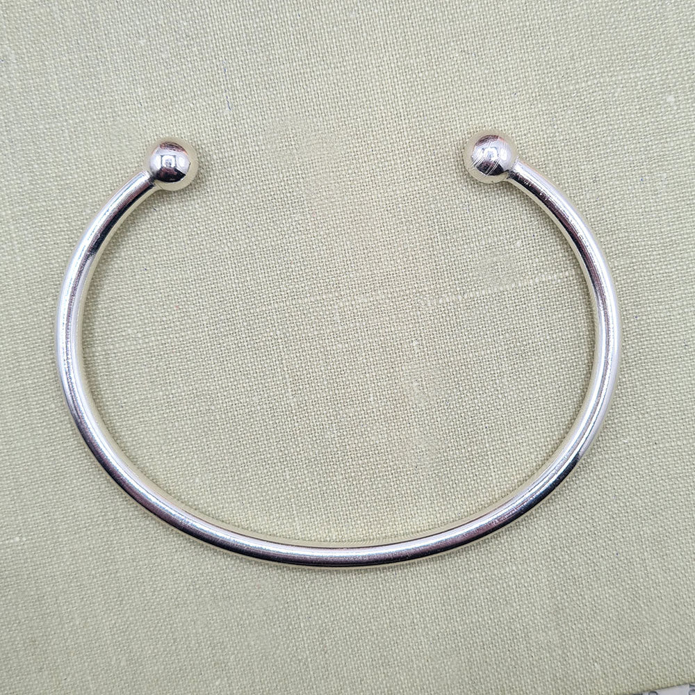 Men's Heavy Sterling Silver Torque Bangle - Solid Ball End Cuff UK