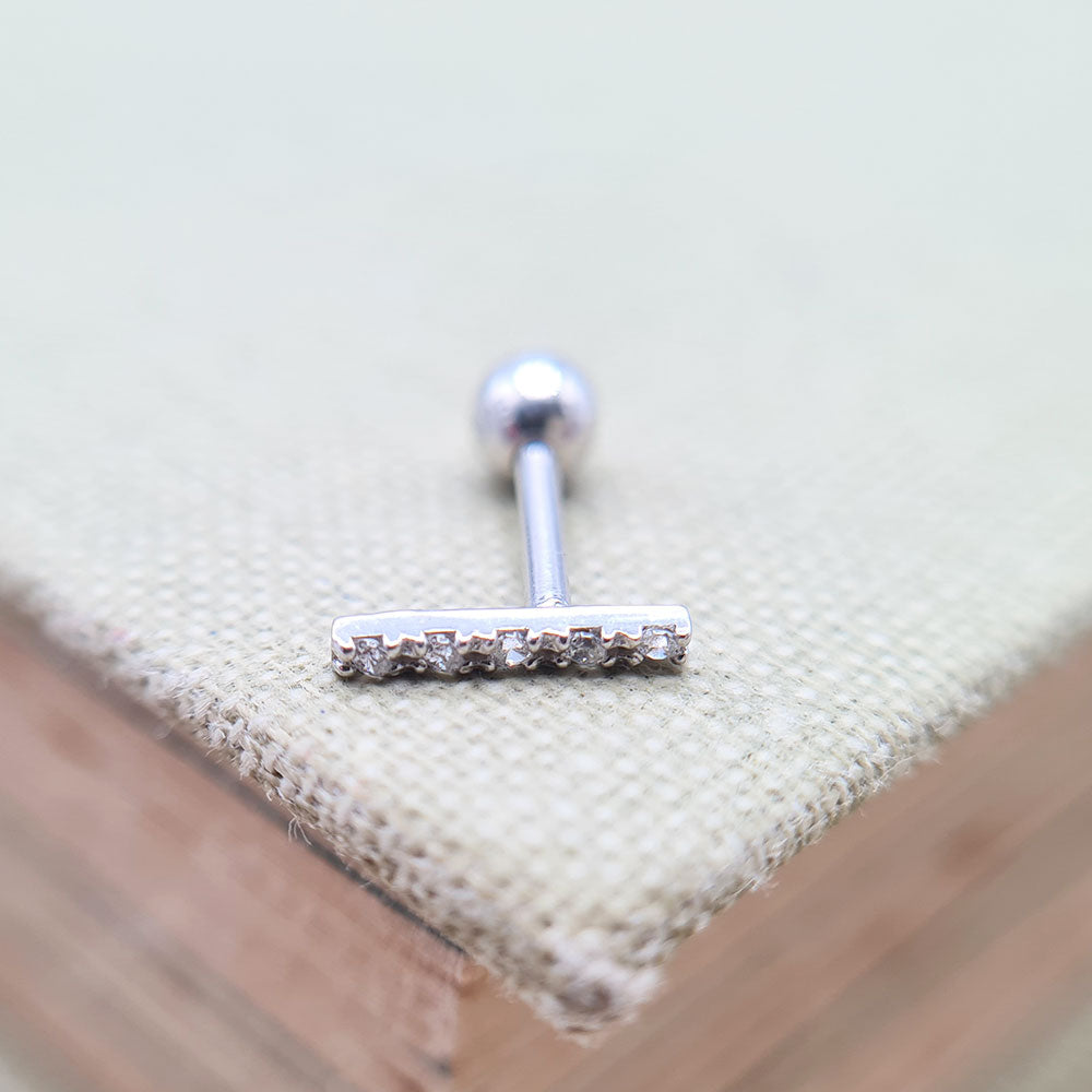Bar Stud Helix Cartilage Earring in 9ct White Gold with CZ
