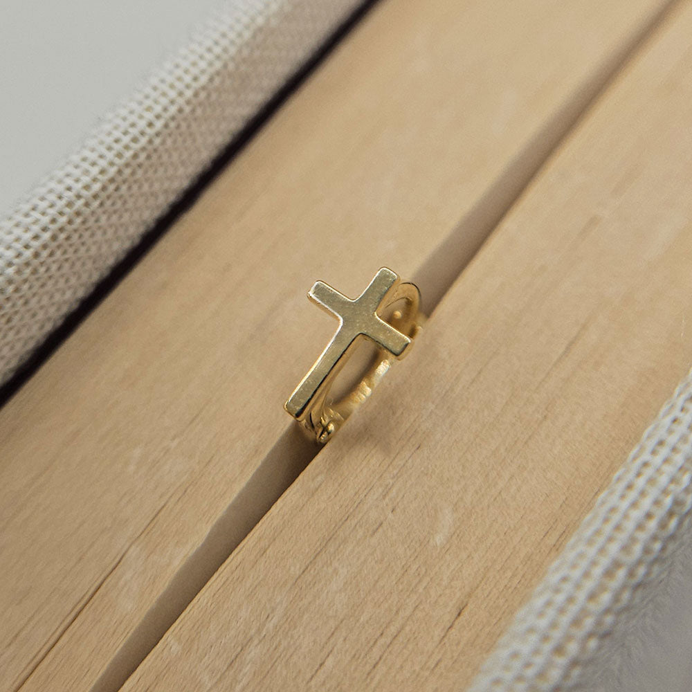 9ct Gold Cross Helix Hoop Earring - Dainty Cartilage Jewellery