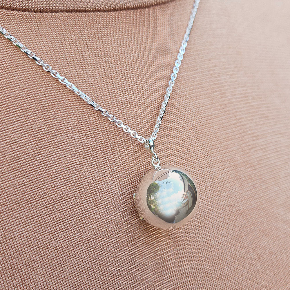 Sterling Silver Ball Orb Locket Necklace 2cm - Photo Locket UK Made