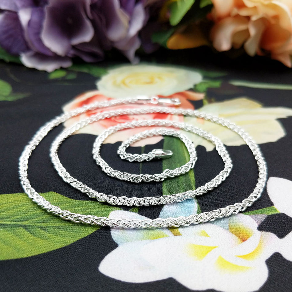 2.6mm Spiga Wheat Chain Necklace in Sterling Silver